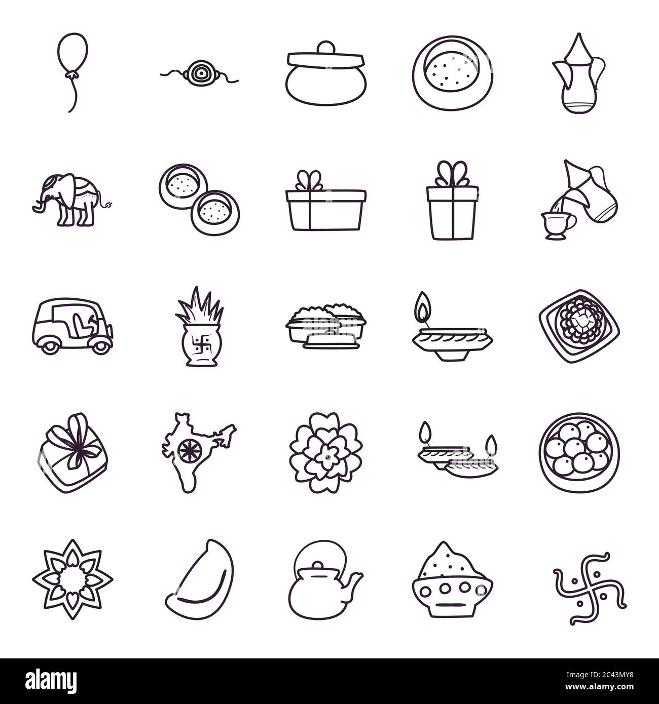 Raksha bandhan line style icon set design, Indian holiday celebration ...