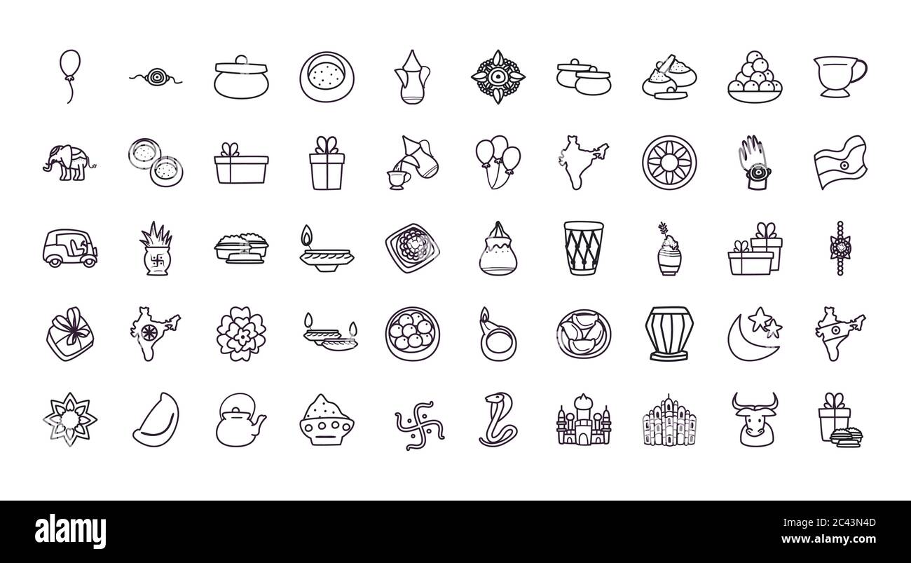 Raksha bandhan line style icon set design, Indian holiday celebration ...
