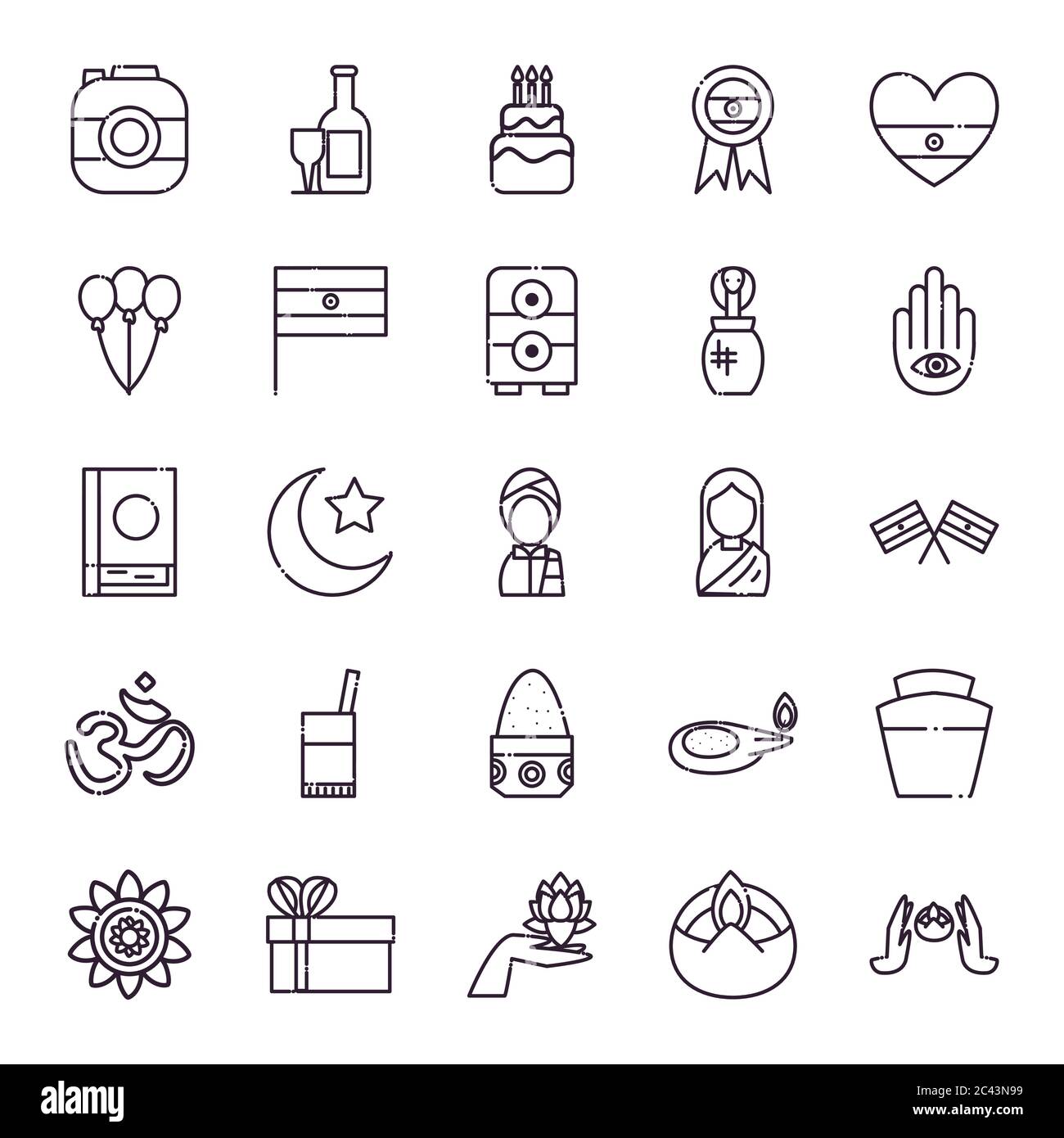 Indian line style icon set design, Culture travel india country asia ...