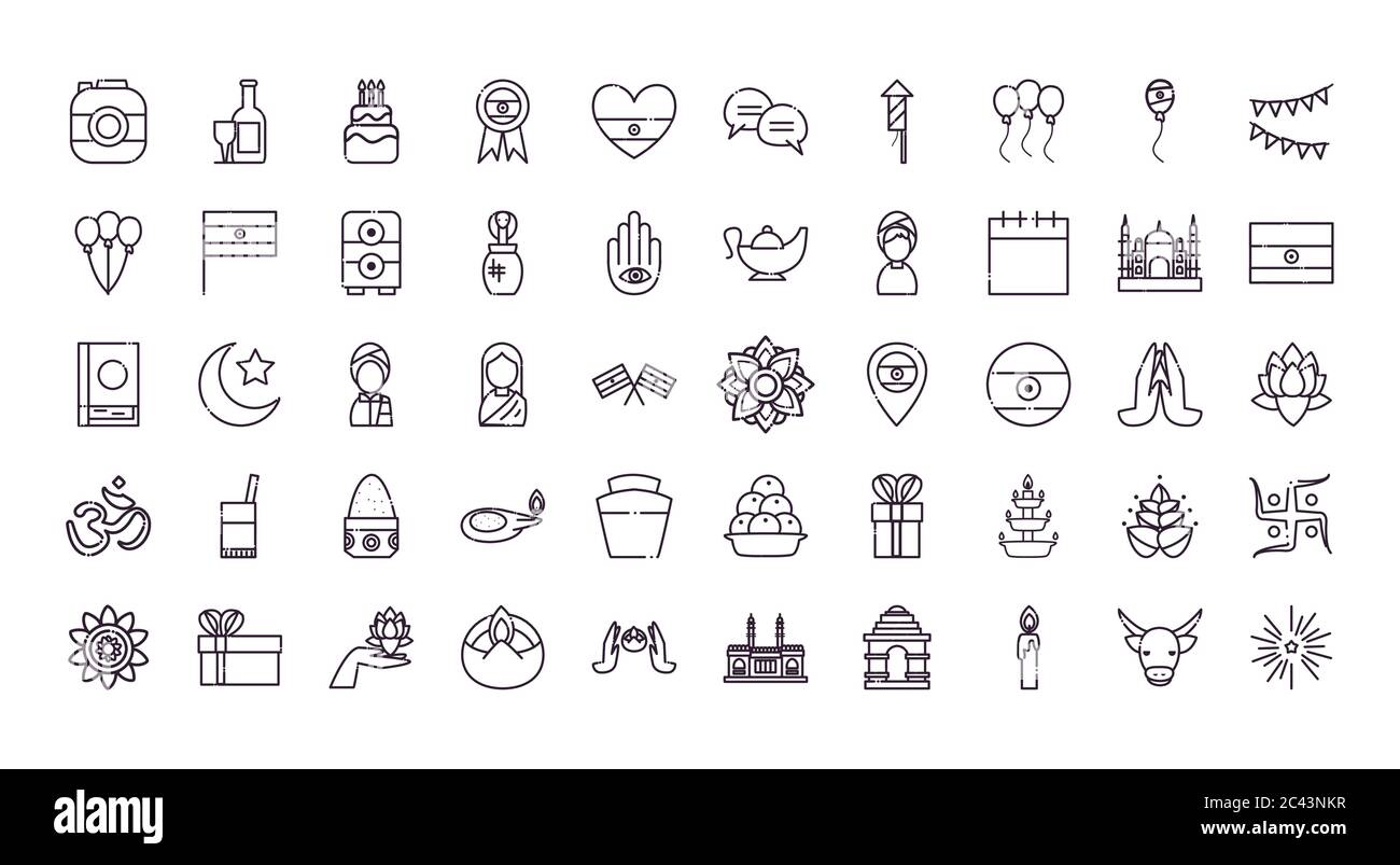 Indian line style icon set design, Culture travel india country asia ...