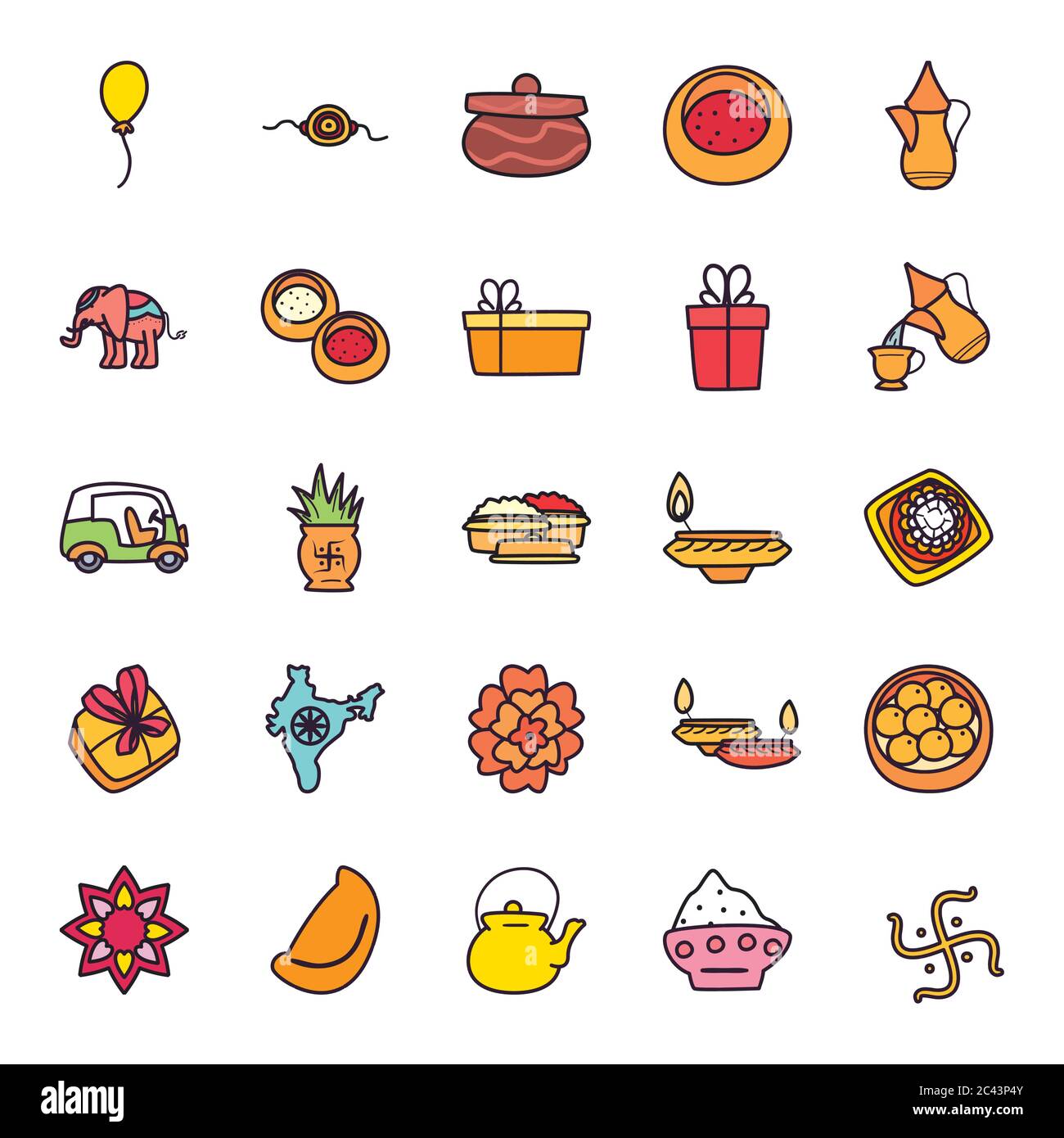 Raksha bandhan fill style icon set design, Indian holiday celebration ...