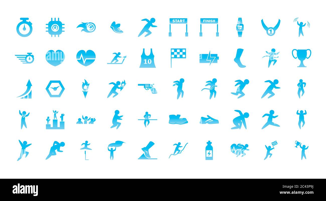 Running gradient style icon set design, Marathon athlete training and ...