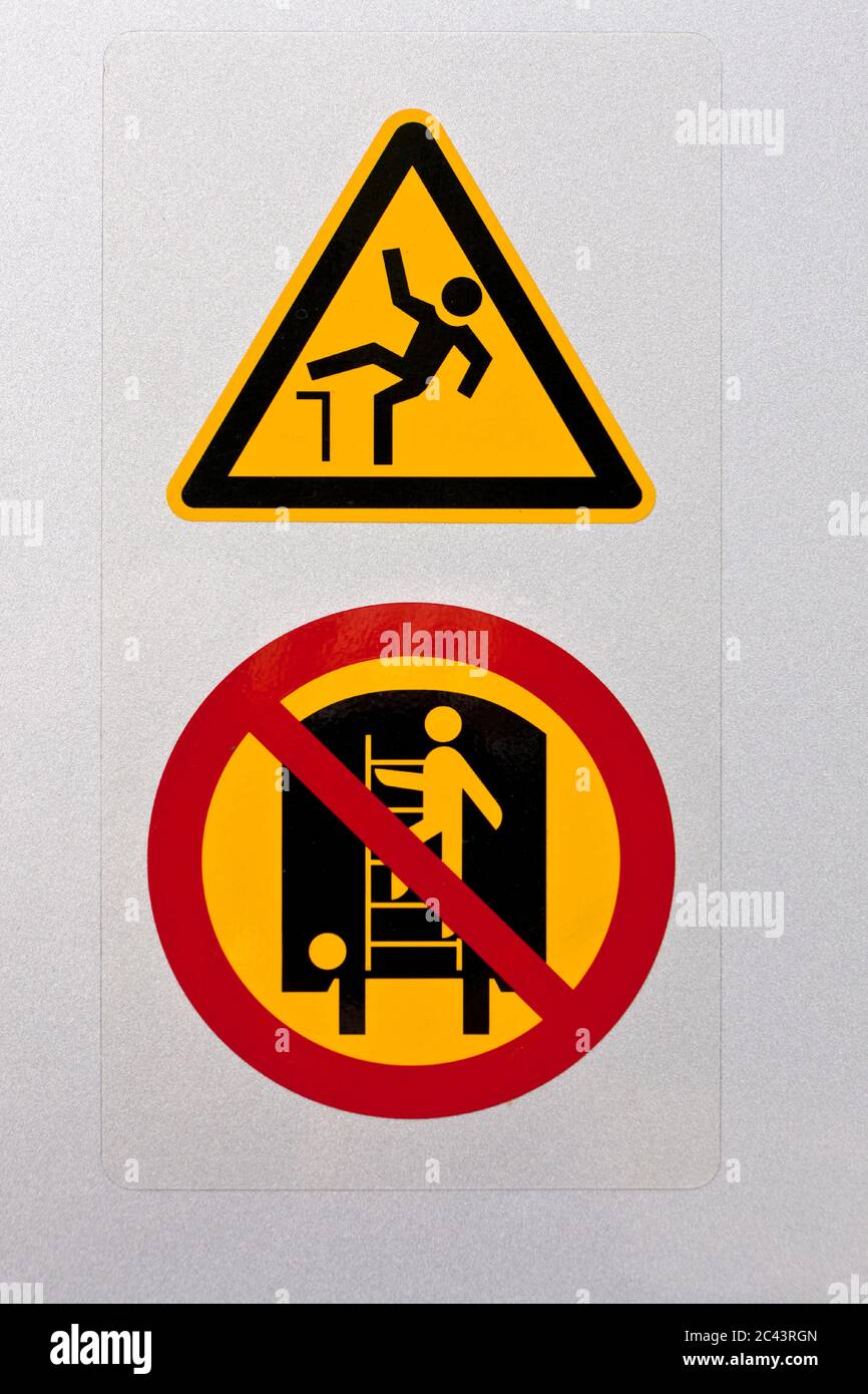 Warning signs on a rail freight car Stock Photo - Alamy