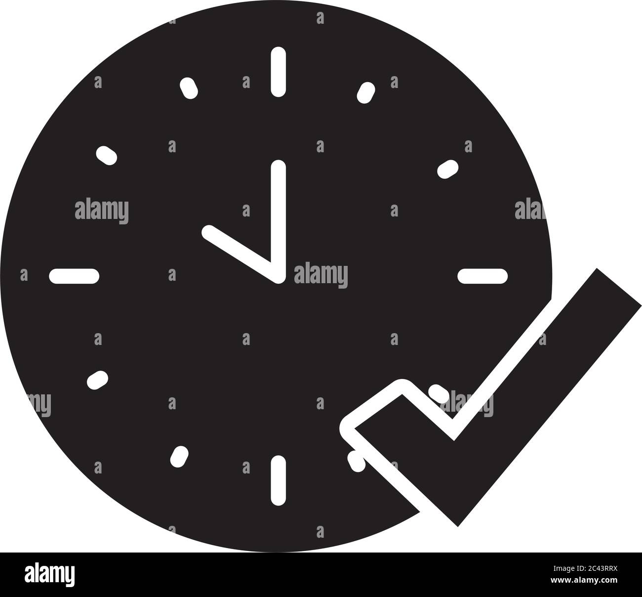 analog clock and check mark icon over white background, silhouette ...