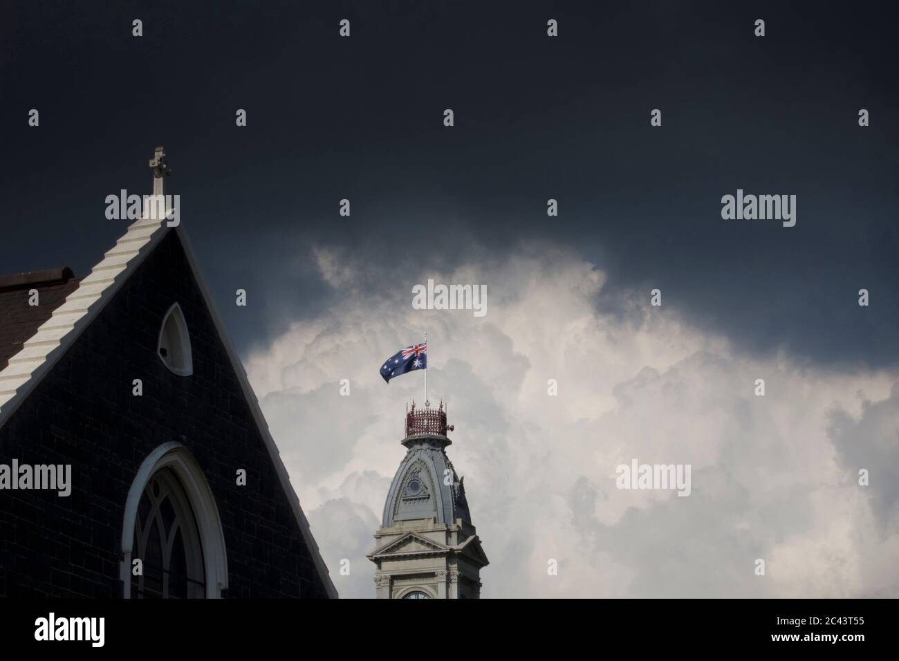 Australian flag on a spire, Melbourne, Australia Stock Photo - Alamy