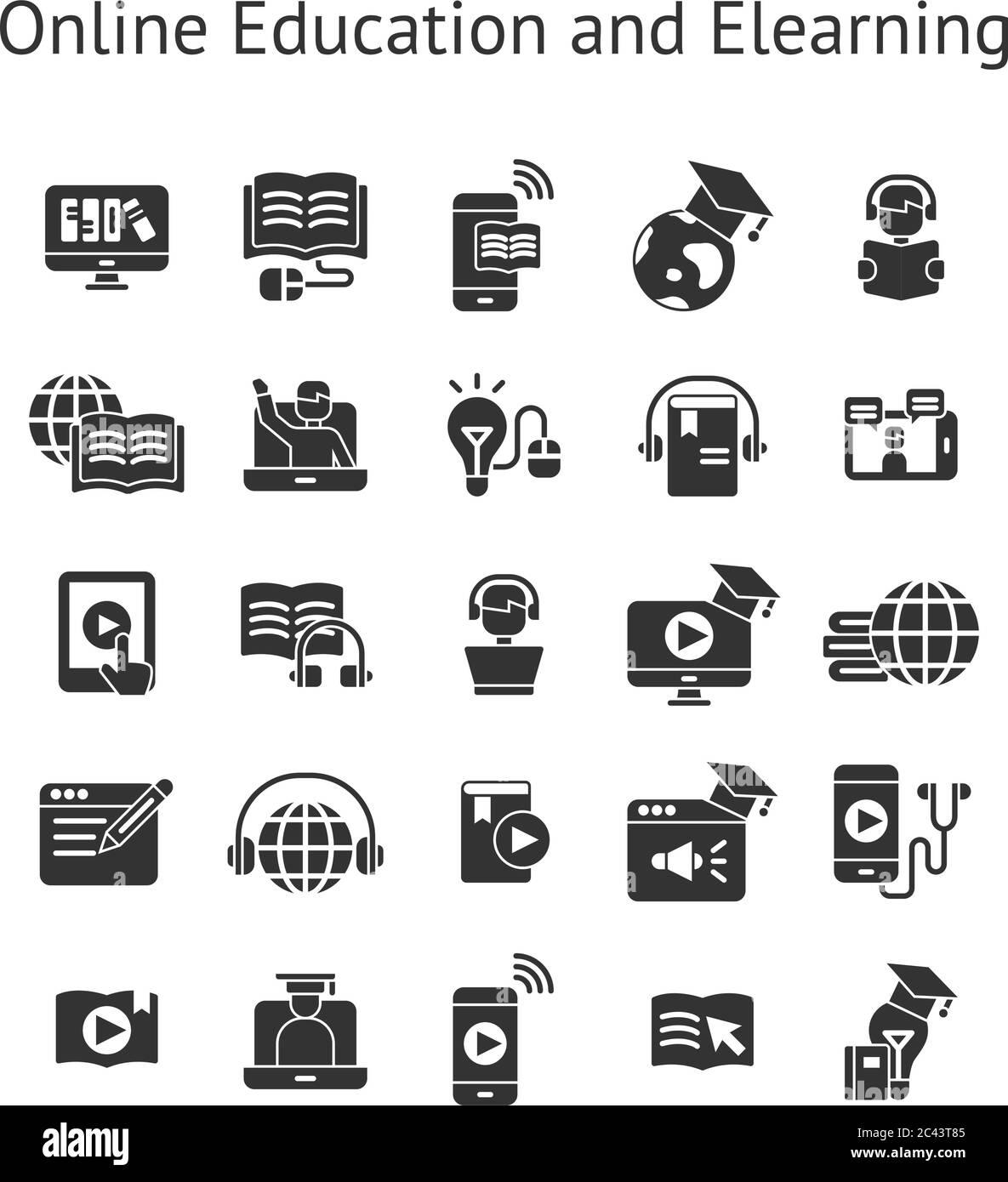 Online Education and Elearning solid icon set Stock Vector Image & Art ...
