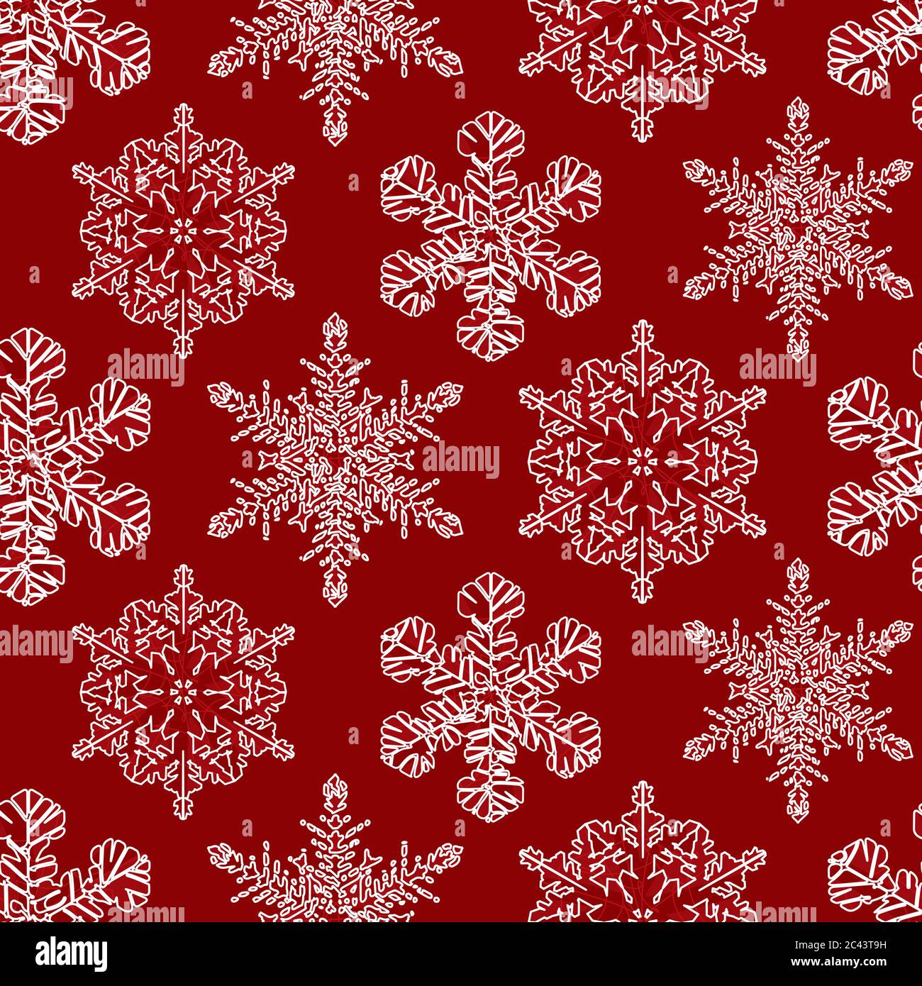 Vector red monochrome rows of large snowflakes seamless background ...