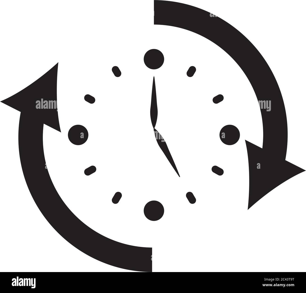 clock with sync arrows around over white background, silhouette style ...