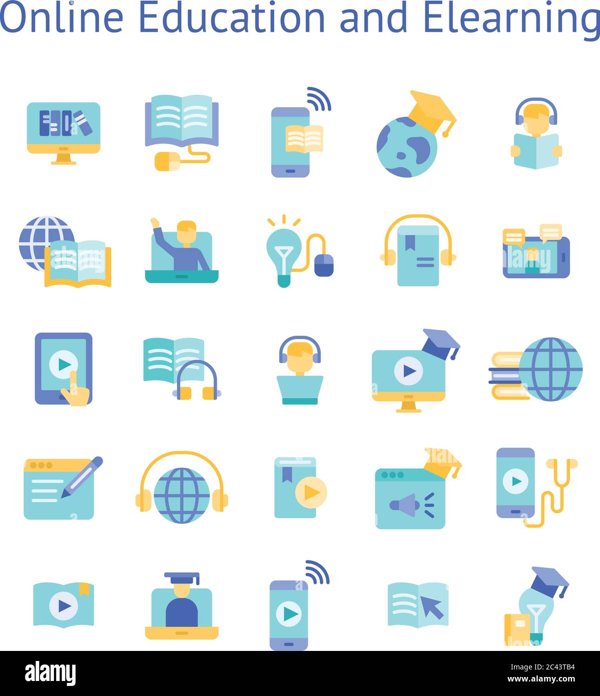 Online Education and Elearning flat icon set Stock Vector Image & Art ...