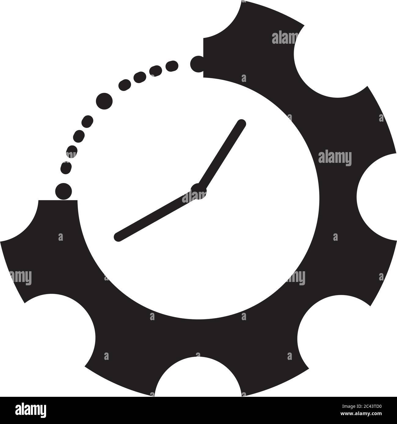 clock with gear wheel icon over white background, silhouette style ...
