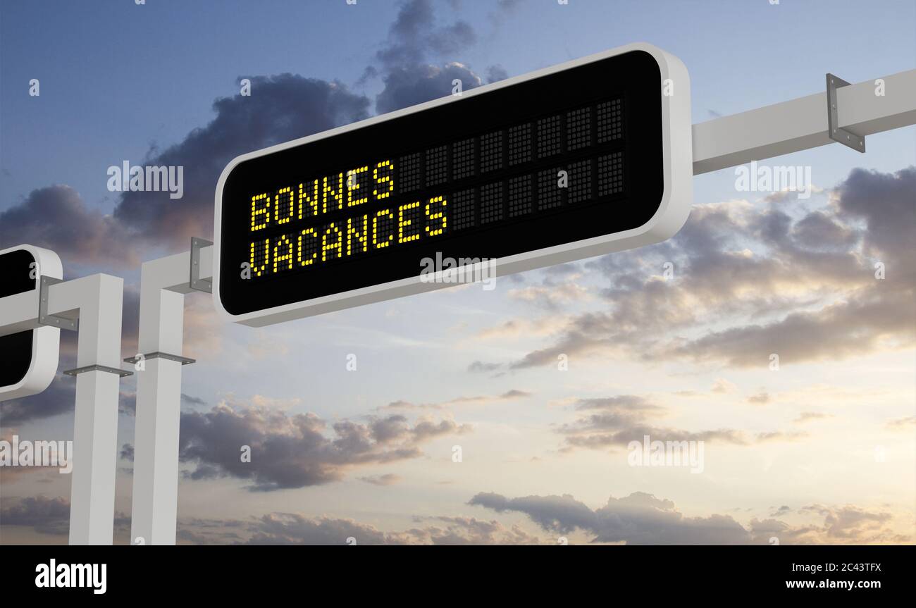 happy holidays highway sign 3D rendering with sky Stock Photo - Alamy