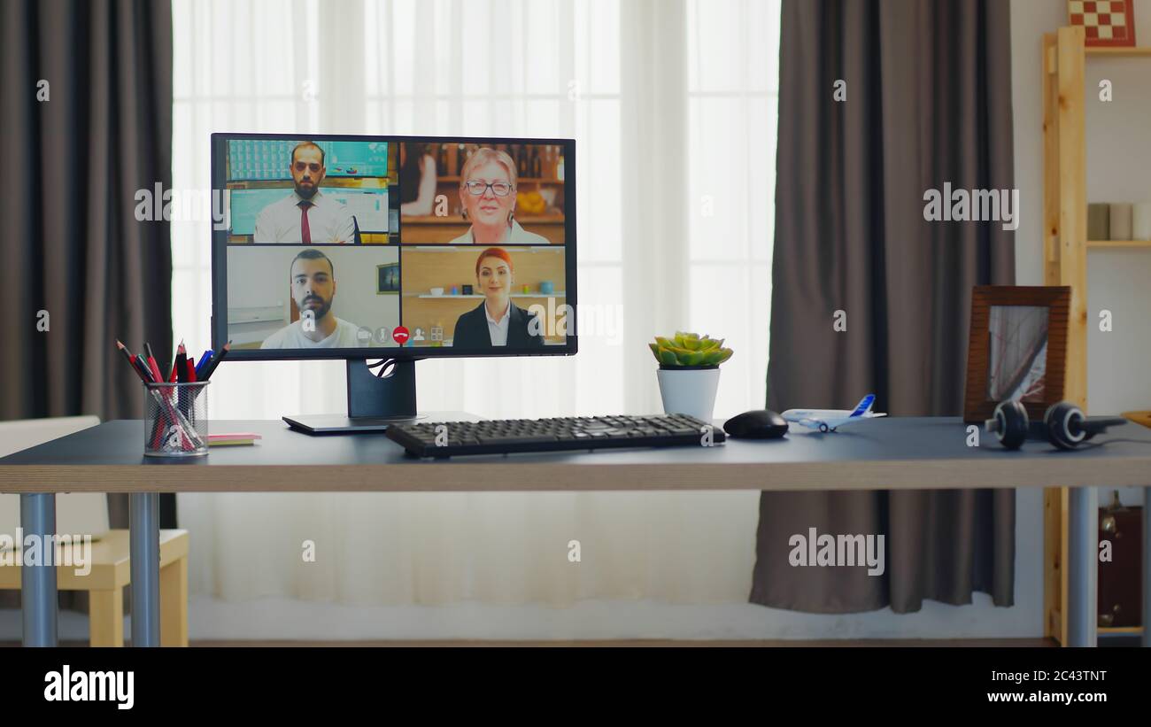 Online video conference from home office Stock Photo - Alamy