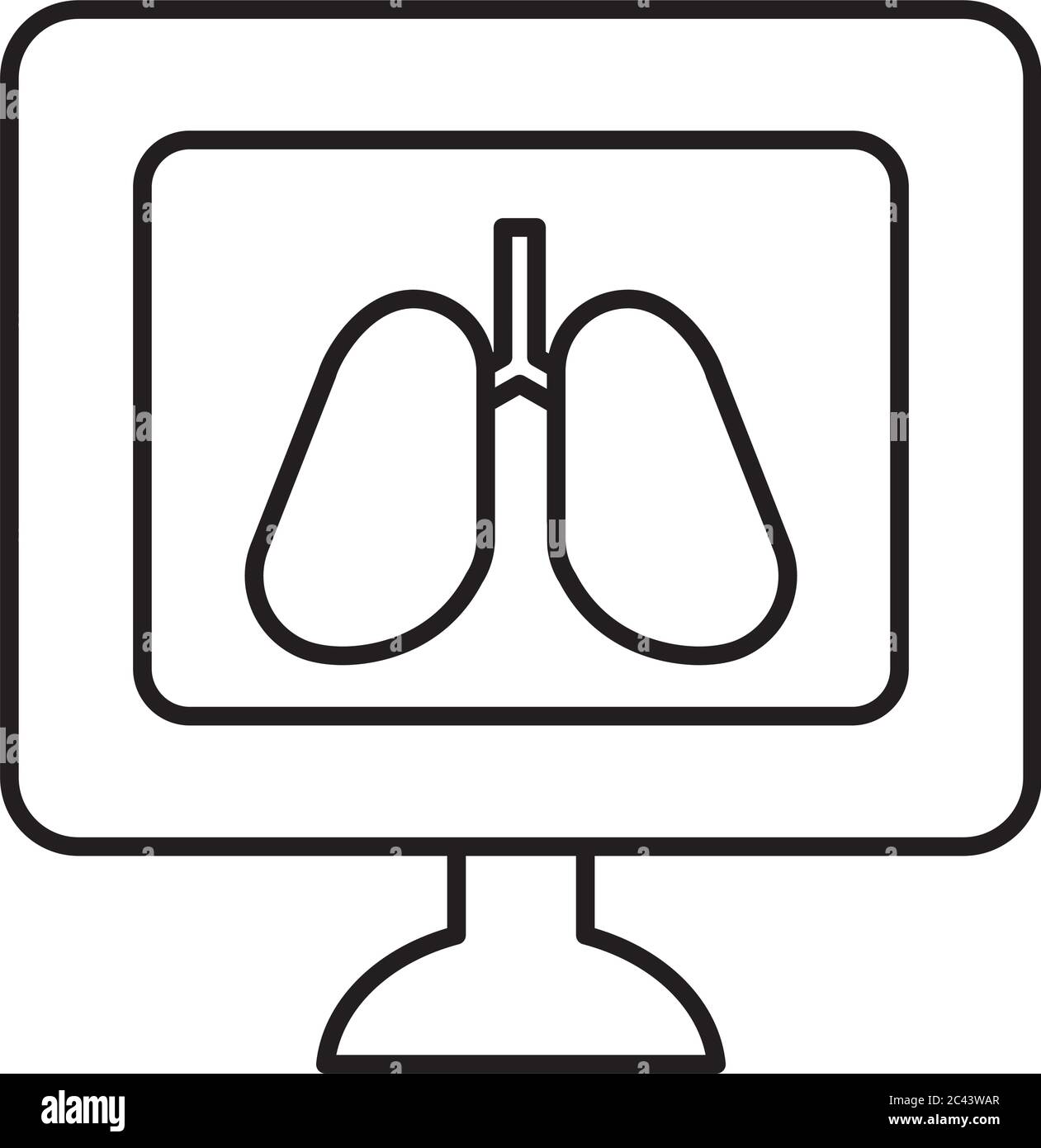 Medical Monitor With Lungs Icon On Screen Over White Background Line