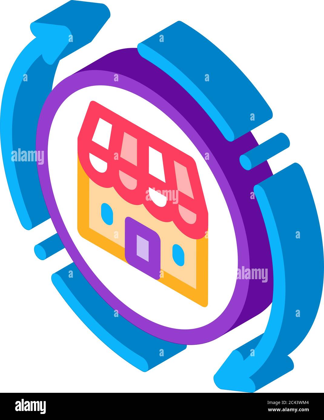 shop building round arrows isometric icon vector illustration Stock ...