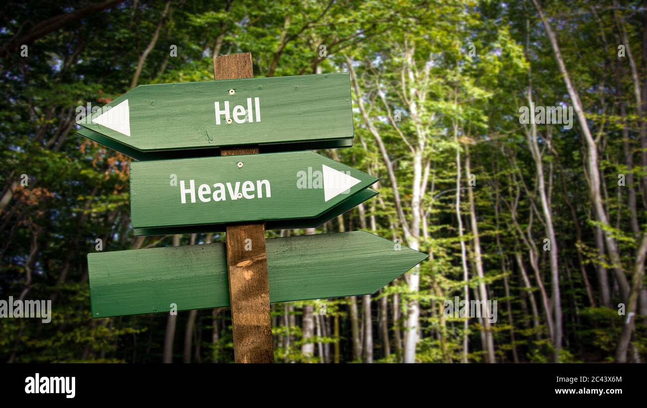 Street Sign the Direction Way to Heaven versus Hell Stock Photo - Alamy