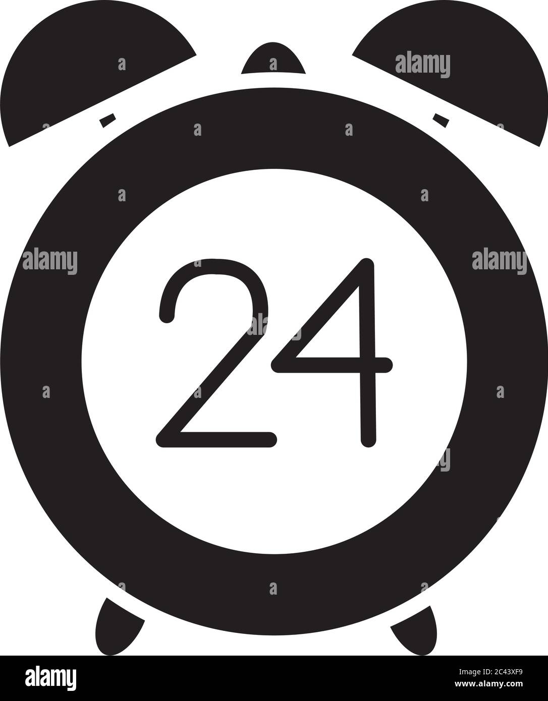 alarm clock with 24 hours icon over white background, silhouette style ...