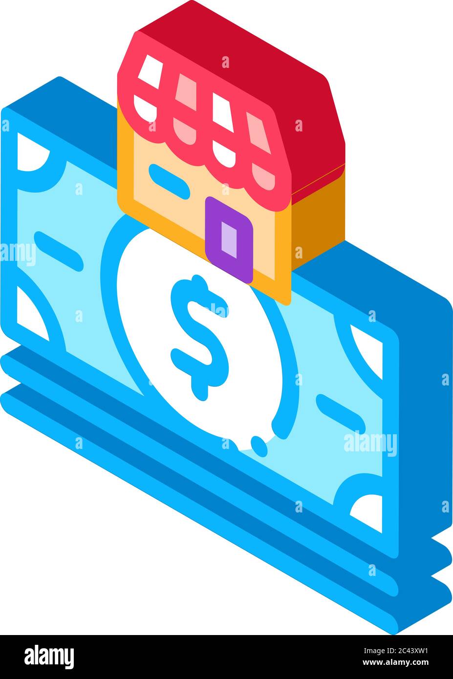 shop building and dollar banknote isometric icon vector illustration ...