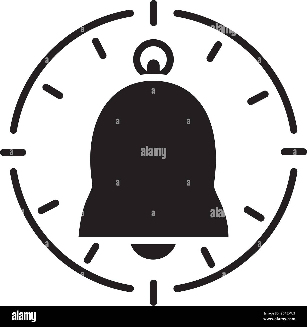 clock with bell icon over white background, silhouette style, vector ...