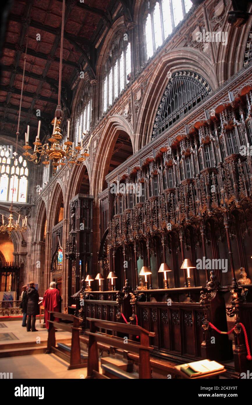 Choir and east window, interior, Manchester cathedral, Manchester ...