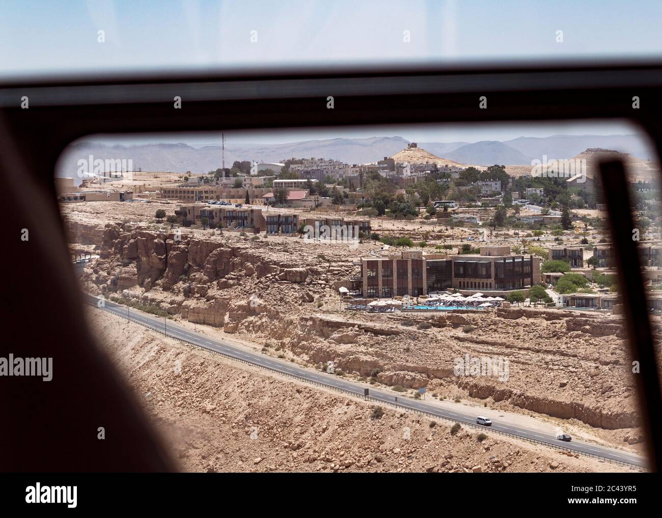 aerial view of the town of mitzpe ramon and the makhtesh ramon crater ...