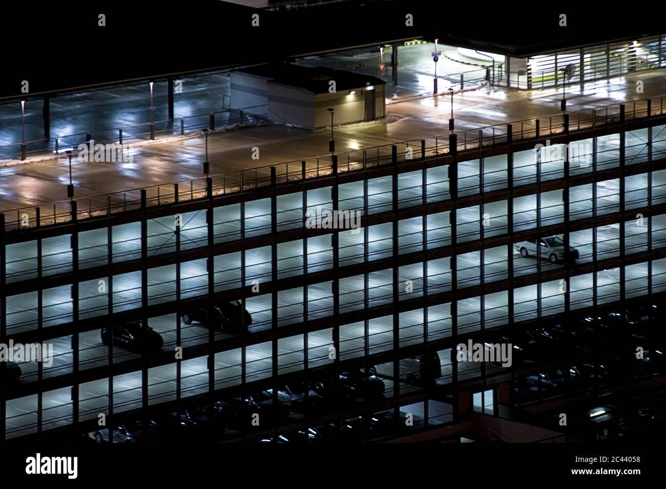 Parking garage at Munich Airport at night, Bavaria, Germany Stock Photo ...