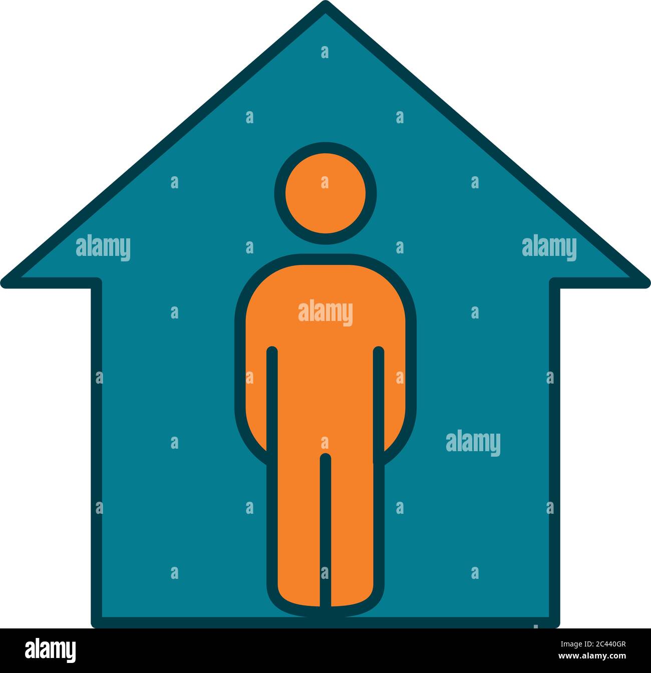 isolation at home concept, house and pictogram man icon over white ...