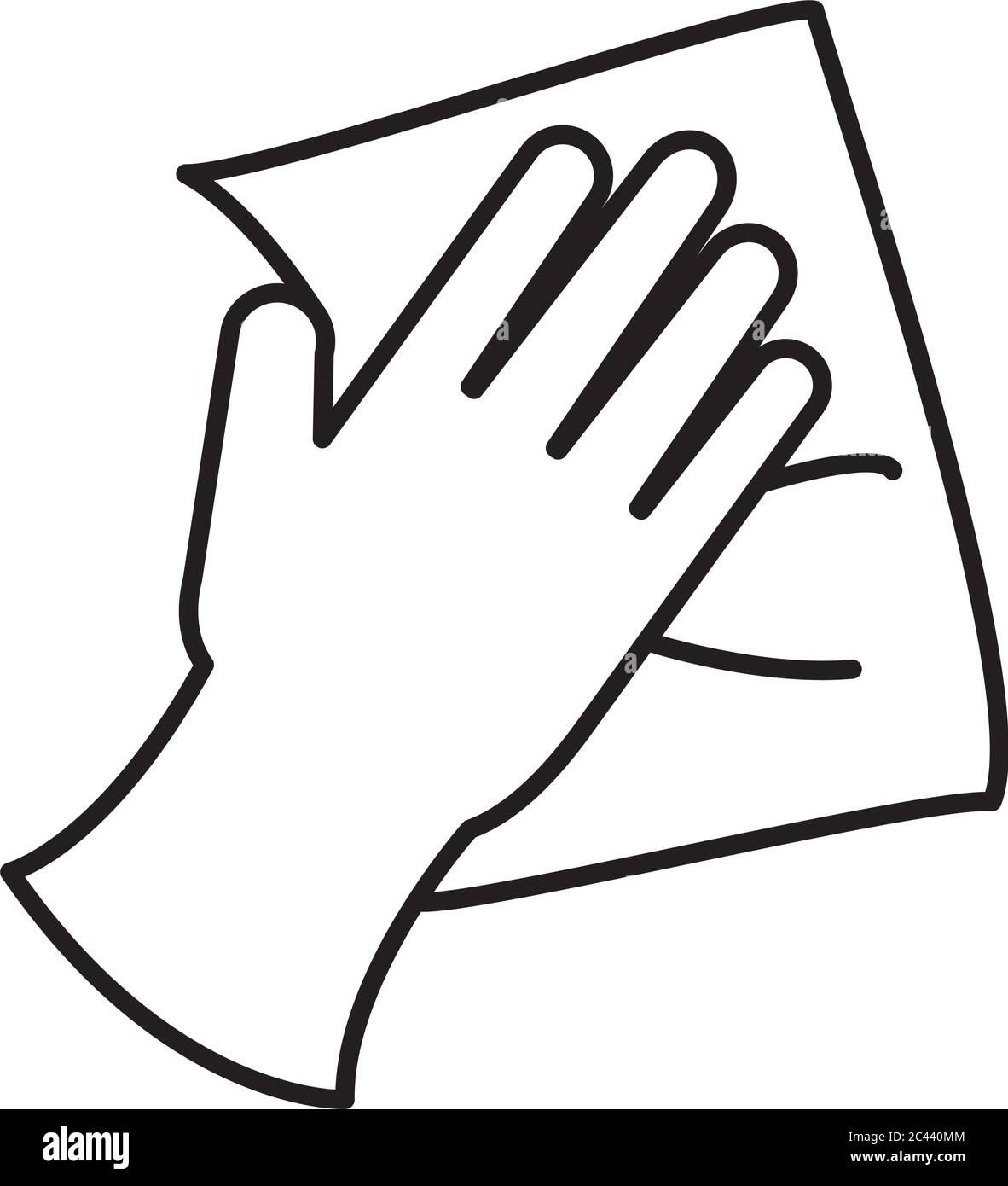 cleaning glove with tissue icon over white background, line style ...