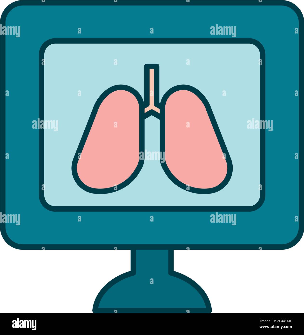 medical monitor with lungs icon on screen over white background, line ...
