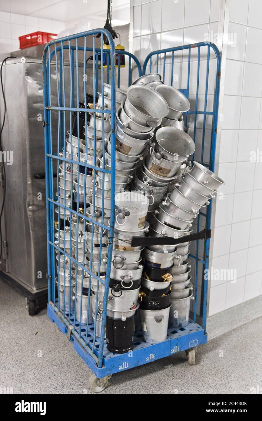 Stack of champagne coolers in a wire mesh container Stock Photo - Alamy
