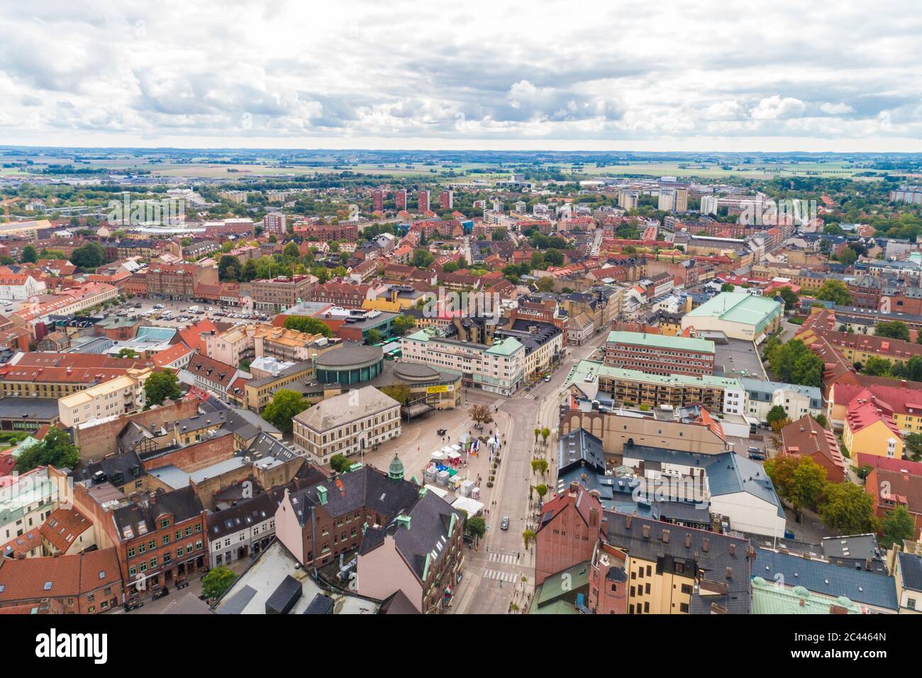 Sweden, Scania, Lund, Aerial view of historic old town with clear line ...