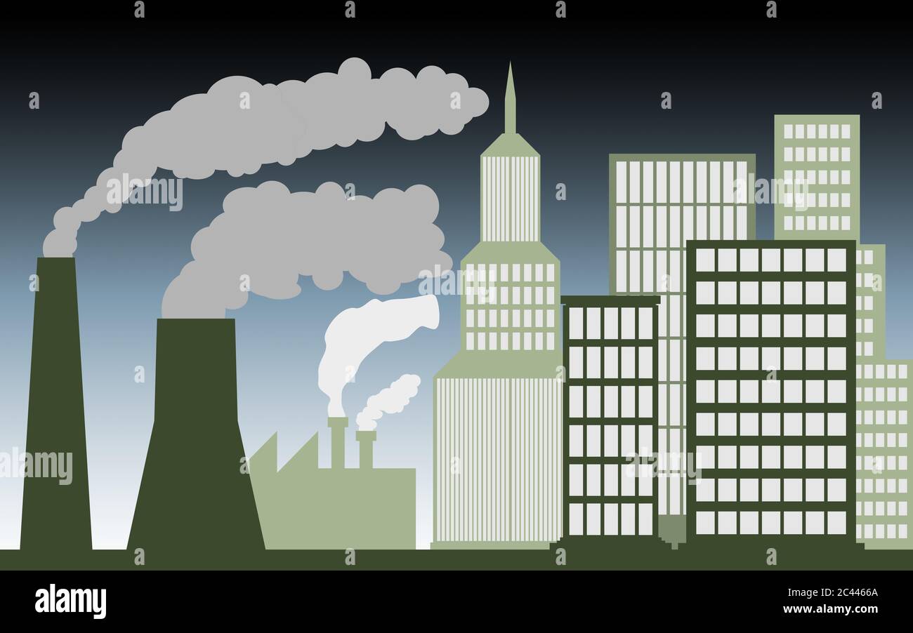 City and industry with air pollution, 3D rendering Stock Photo - Alamy