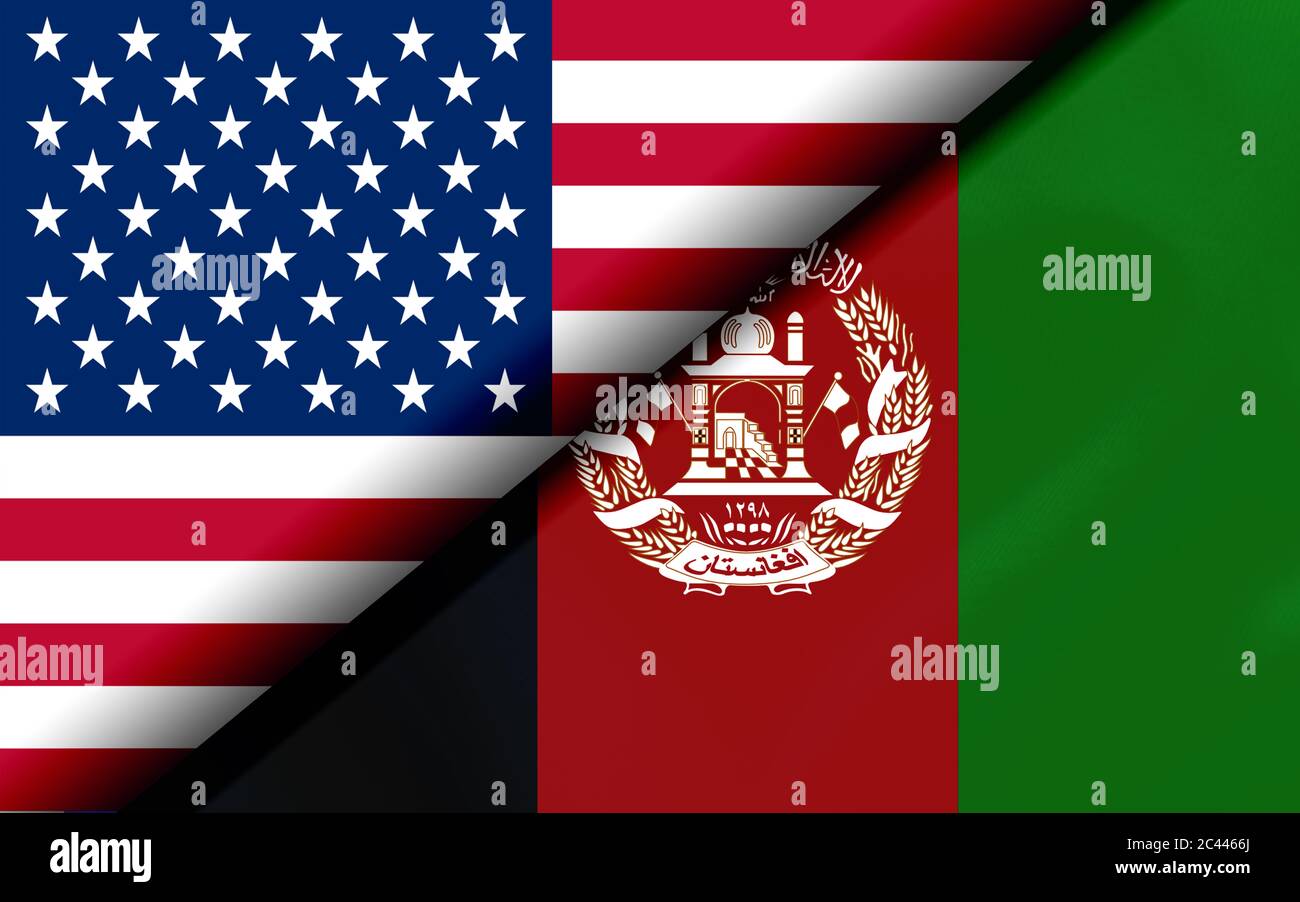 Flags of the USA and Afghanistan Divided Diagonally. 3D rendering Stock ...