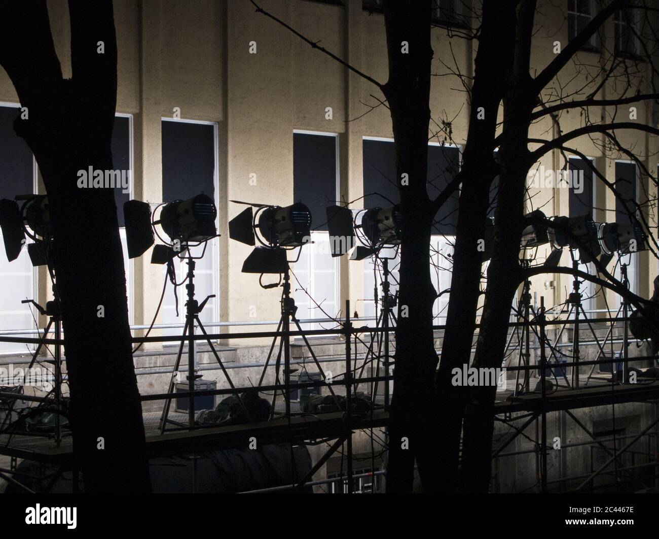 Spotlights illuminate house facade Stock Photo - Alamy