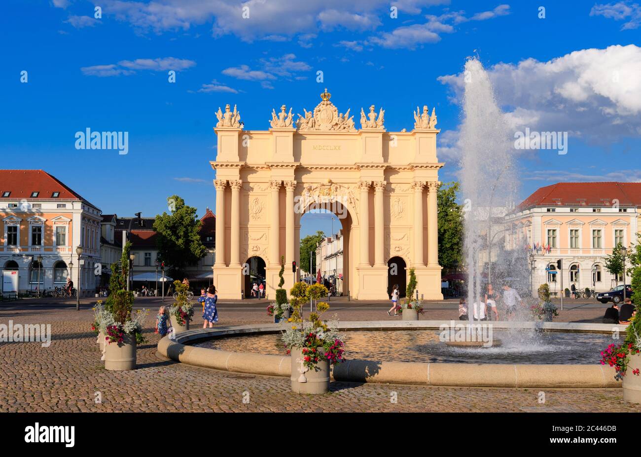 Potsdam, Germany. 23rd June, 2020. The fountain on Luisenplatz against ...