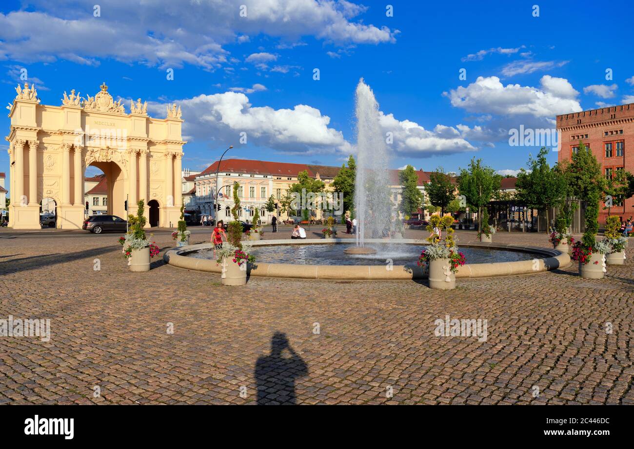 Potsdam, Germany. 23rd June, 2020. The fountain on Luisenplatz against ...