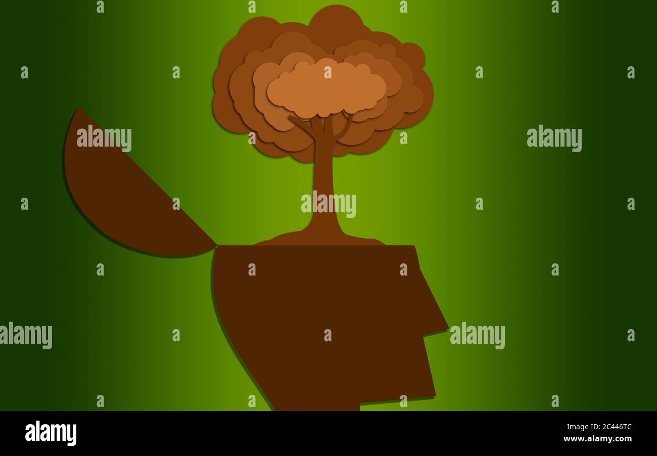 Paper cut of tree with human head, 3D rendering Stock Photo - Alamy