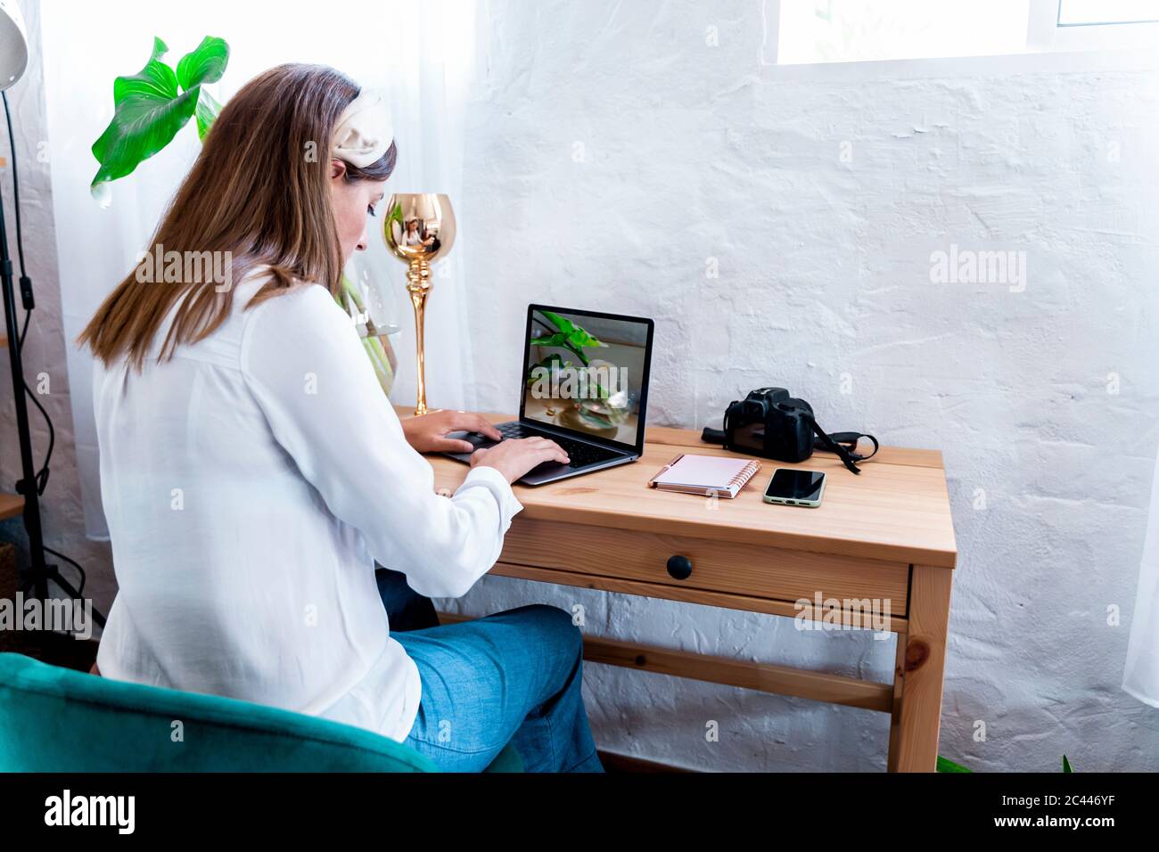 Female photographer processing pictures at home Stock Photo - Alamy