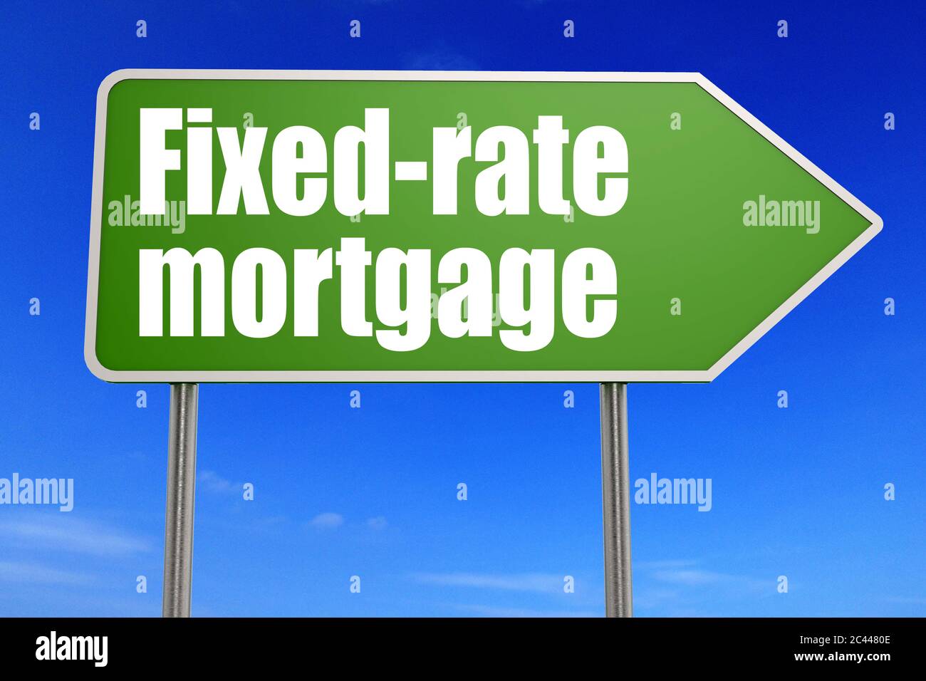 Fixed-rate mortgage word on green road sign, 3D rendering Stock Photo ...