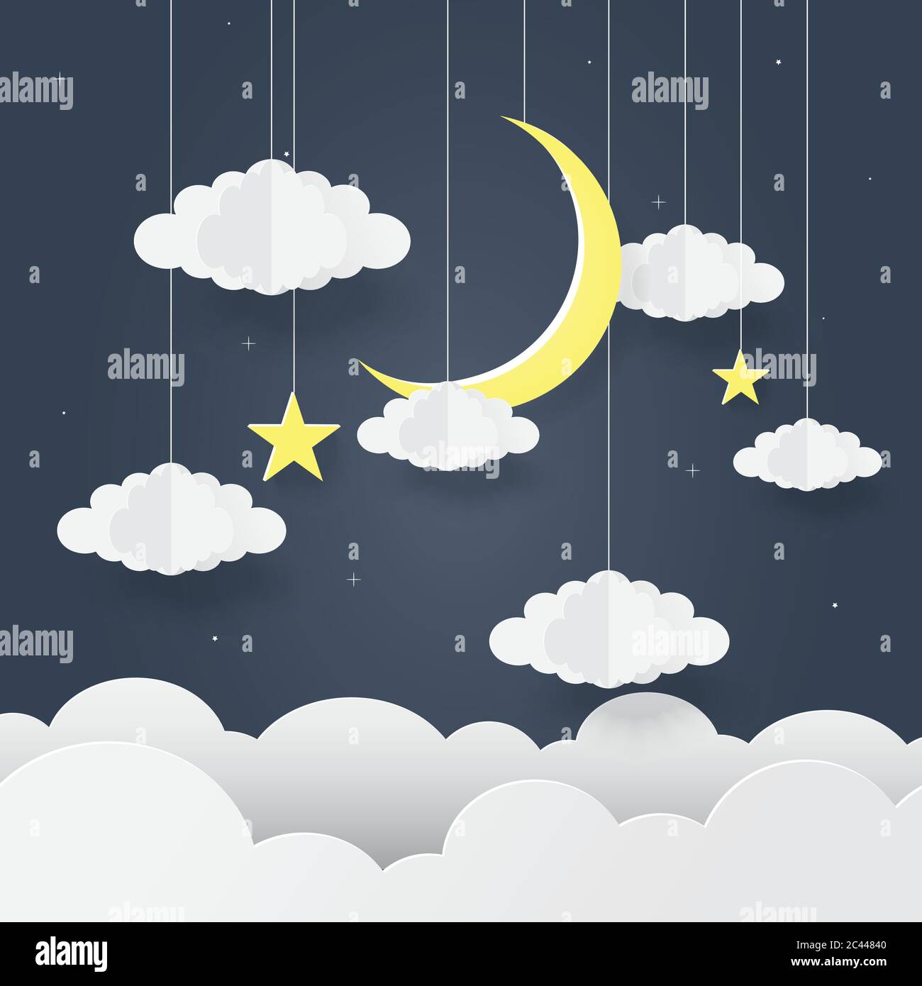 Paper art of Goodnight and sweet dream, night and origami mobile ...