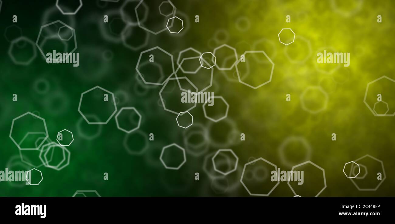 Flying heptagonal shapes over green and lemon yellow background Stock ...