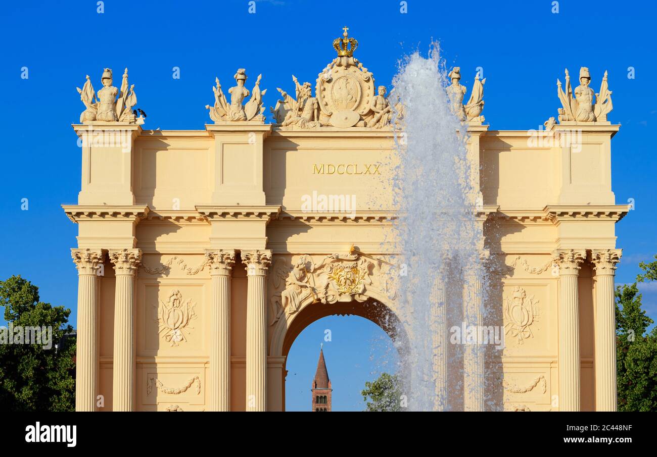Potsdam, Germany. 23rd June, 2020. The fountain on Luisenplatz against ...