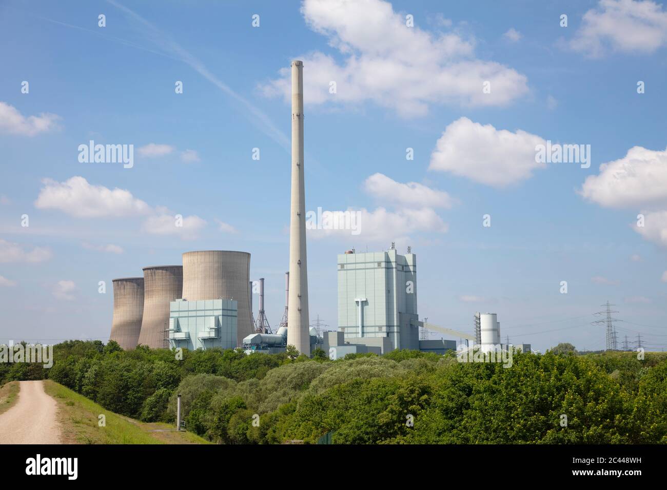 Germany, North Rhine-Westphalia, Werne, Trees in front of Gersteinwerk ...