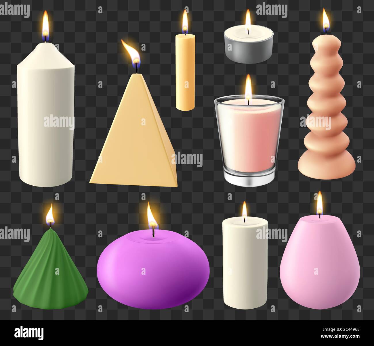 Realistic 3d candles. Holidays candlelight, romantic flaming wax candle ...