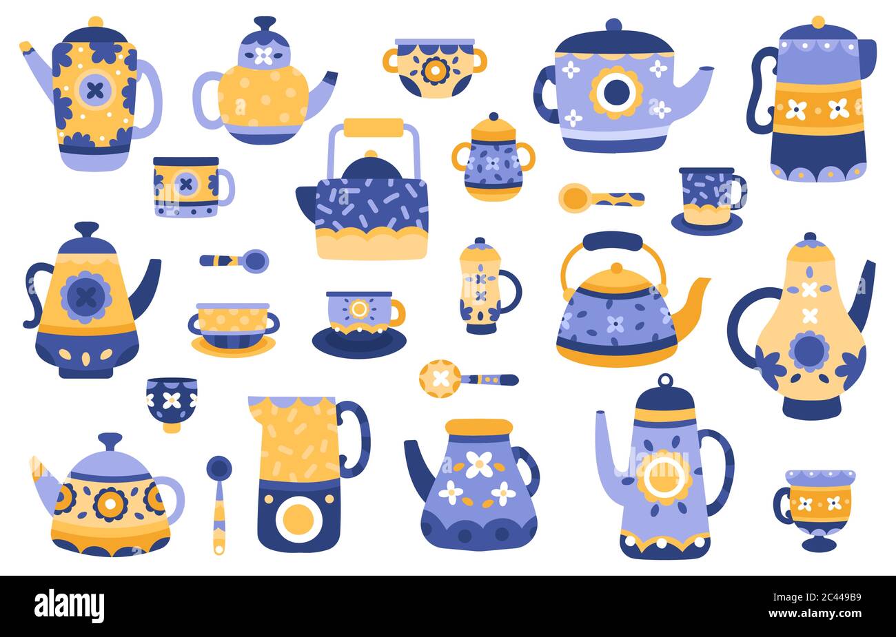 Cartoon kitchen teapot. Ceramic tea teapots and kettles, serving ...