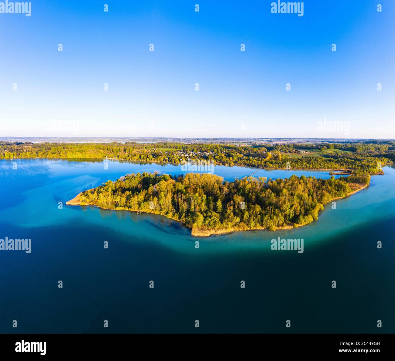 Germany, Bavaria, Inning am Ammersee, Drone view of clear sky over ...