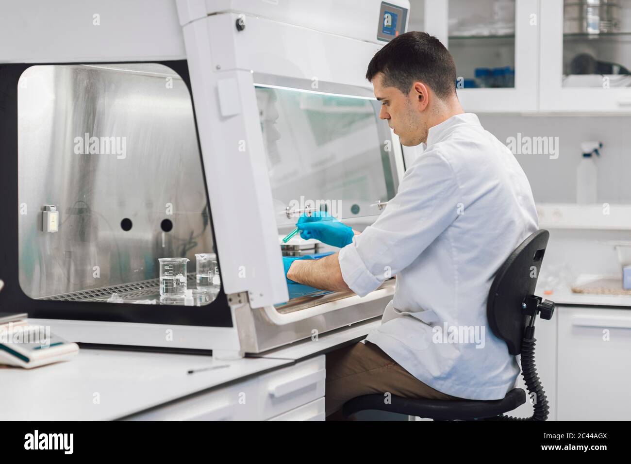Confident young male scientist doing research at laboratory Stock Photo ...