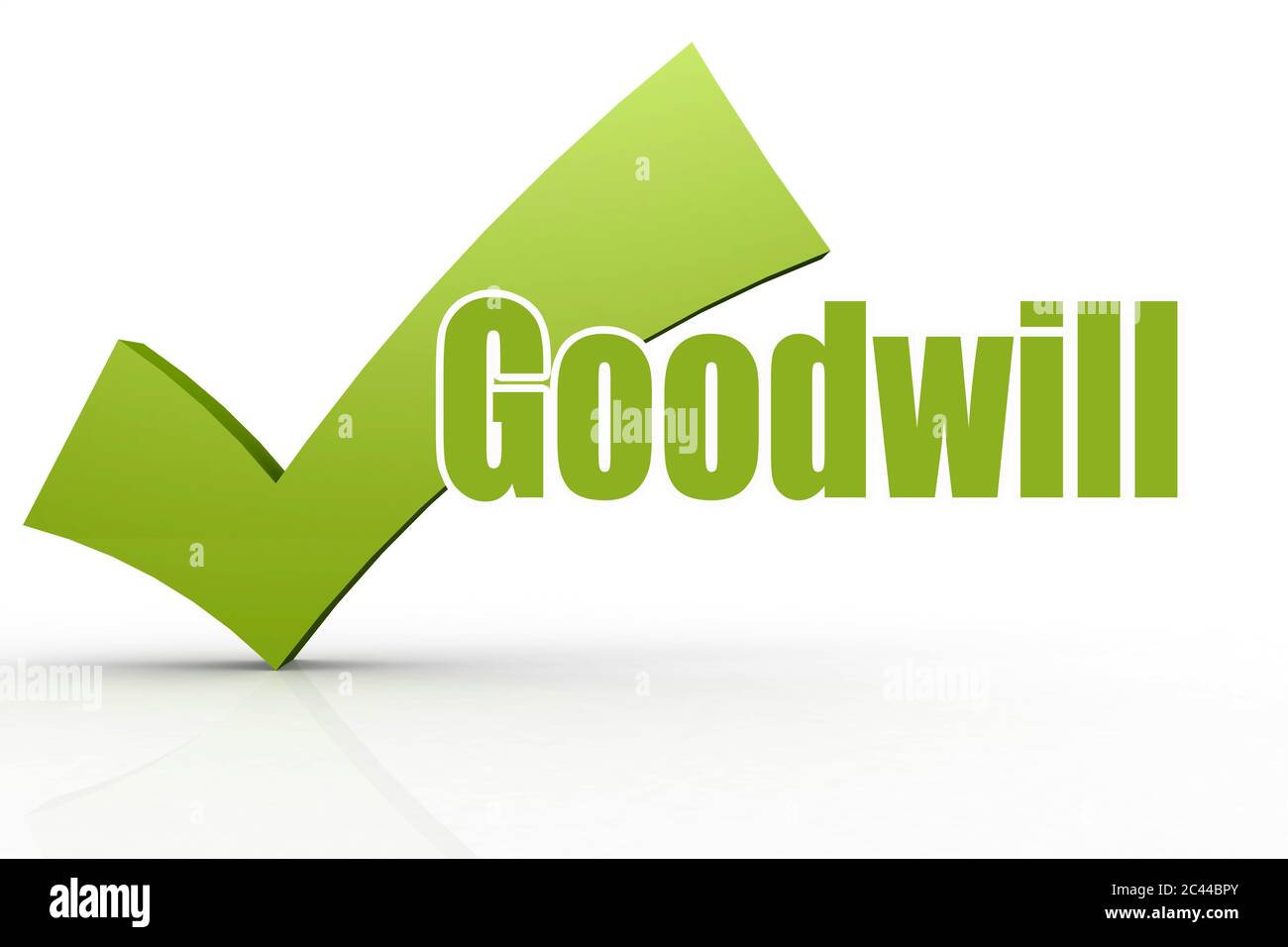 Goodwill word with green checkmark, 3D rendering Stock Photo - Alamy