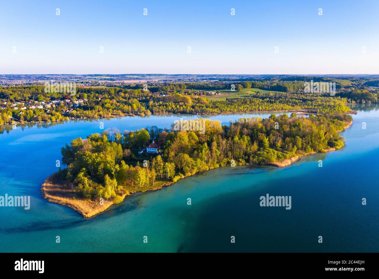 Germany, Bavaria, Inning am Ammersee, Drone view of clear sky over ...