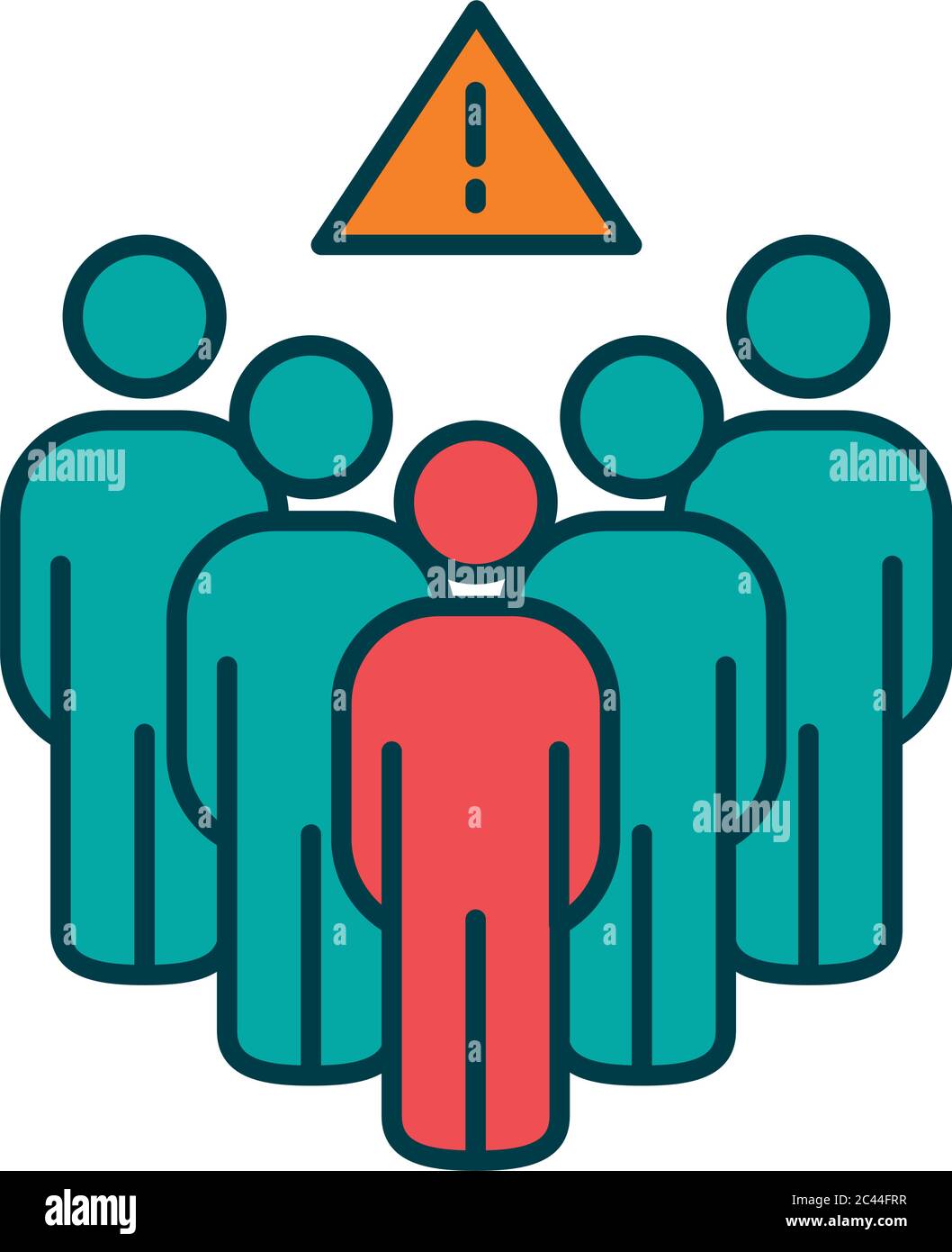 pictogram people and warning sign symbol over white background, line ...