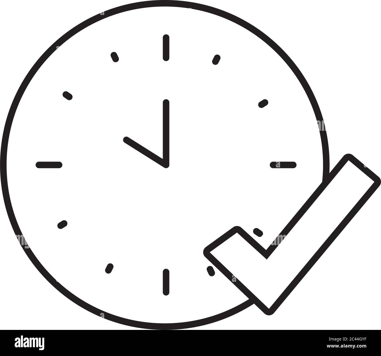 analog clock and check mark icon over white background, line style ...